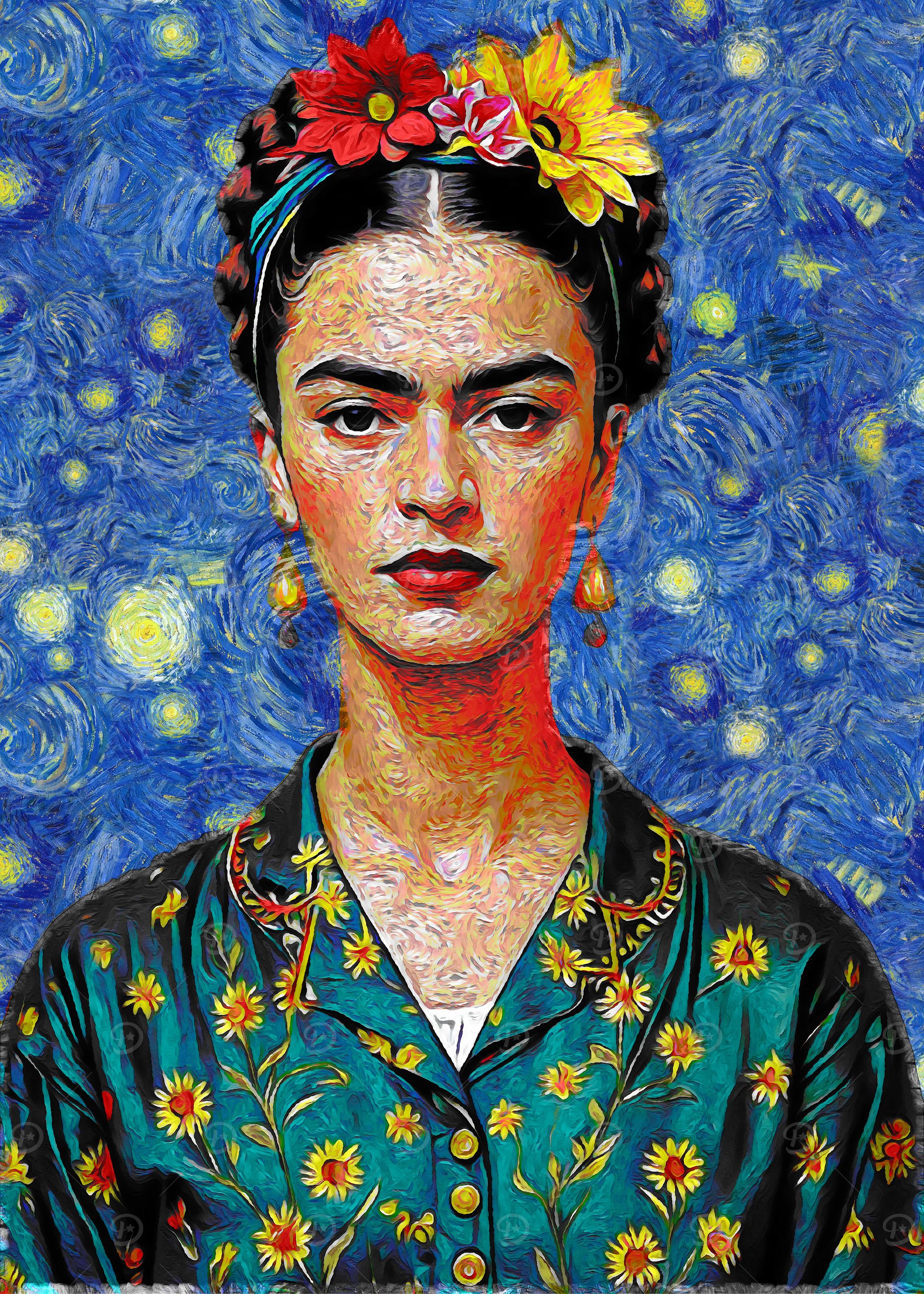 'Frida Kahlo Portrait in Van Gogh Style' Poster, picture, metal print ...