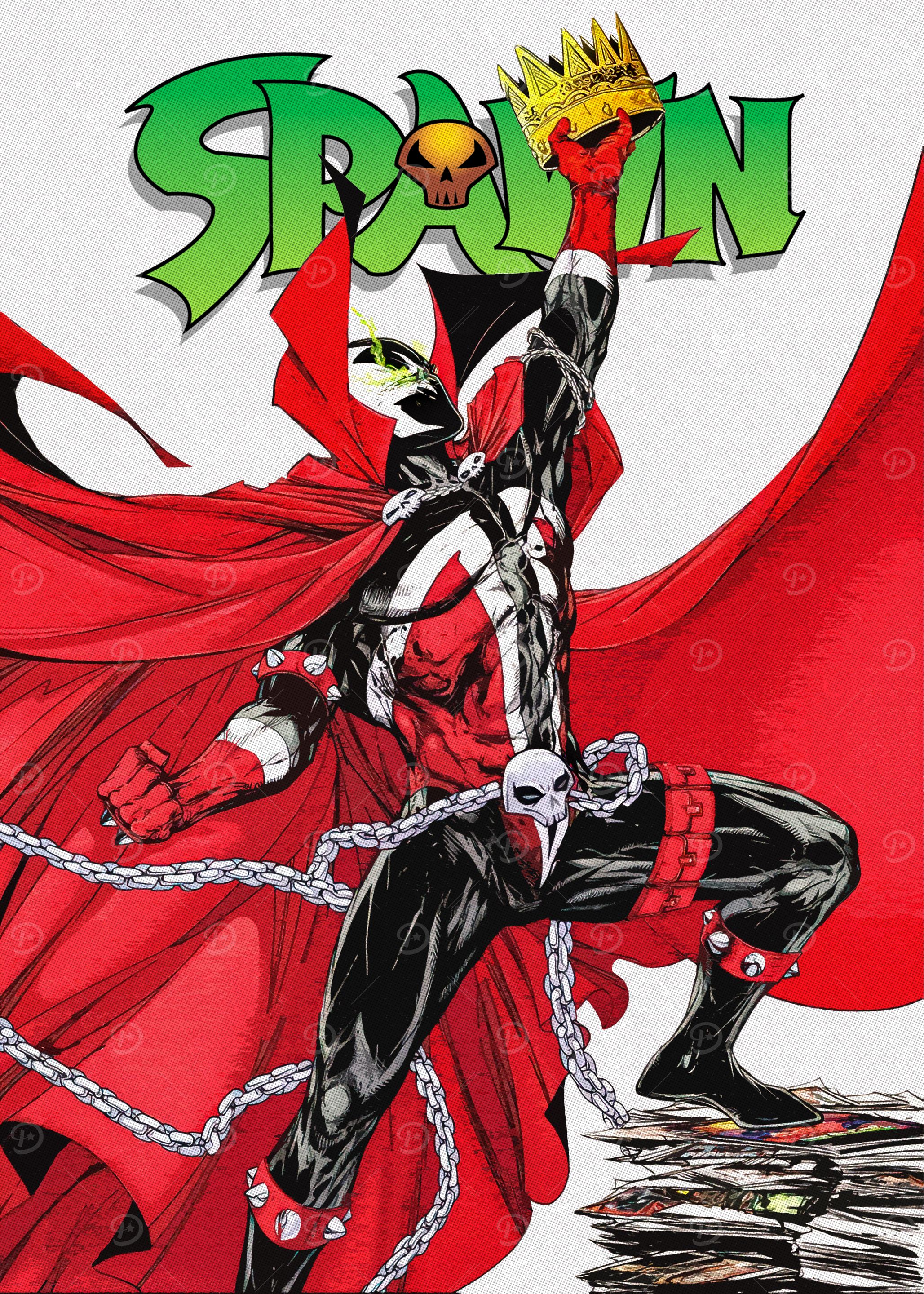 'Spawn with Crown Comic Book Art' Poster, picture, metal print, paint by Erwan Felani | Displate