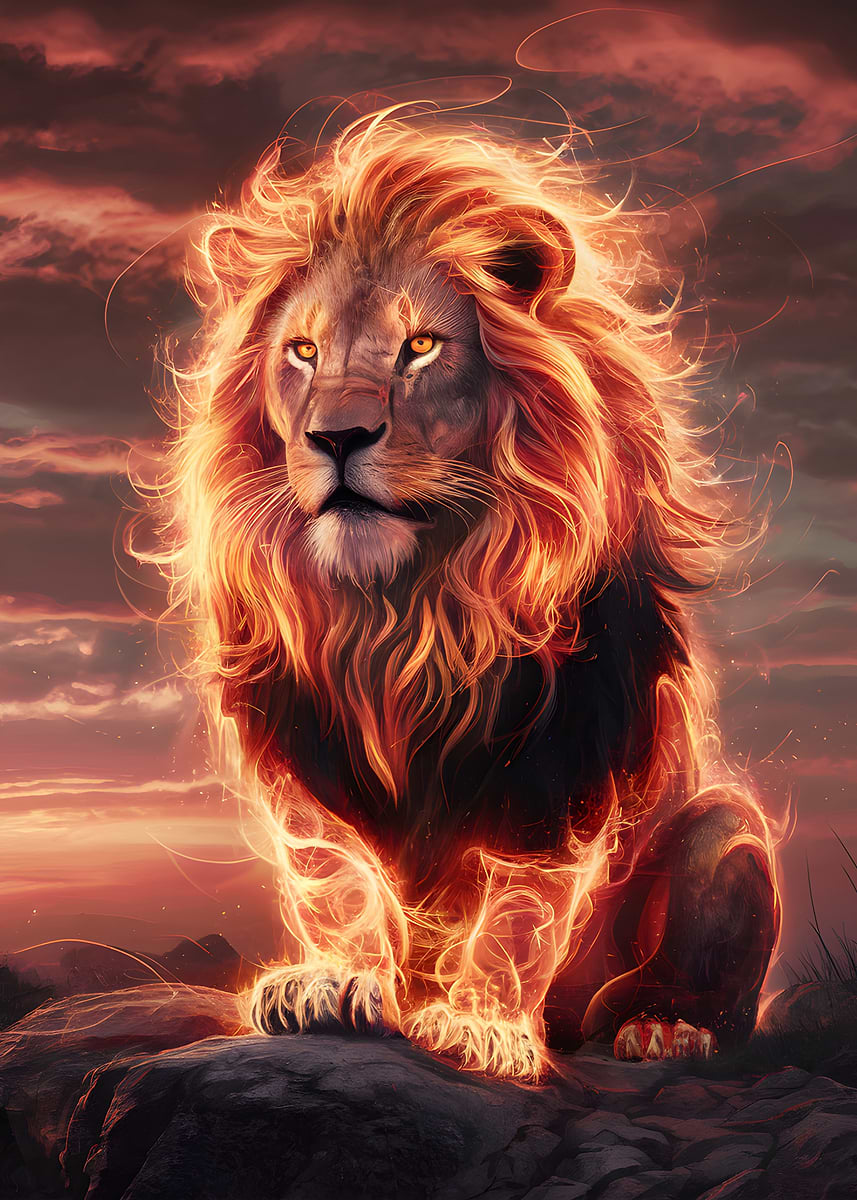 'Fiery Lion Portrait' Poster, picture, metal print, paint by Pro Arts ...