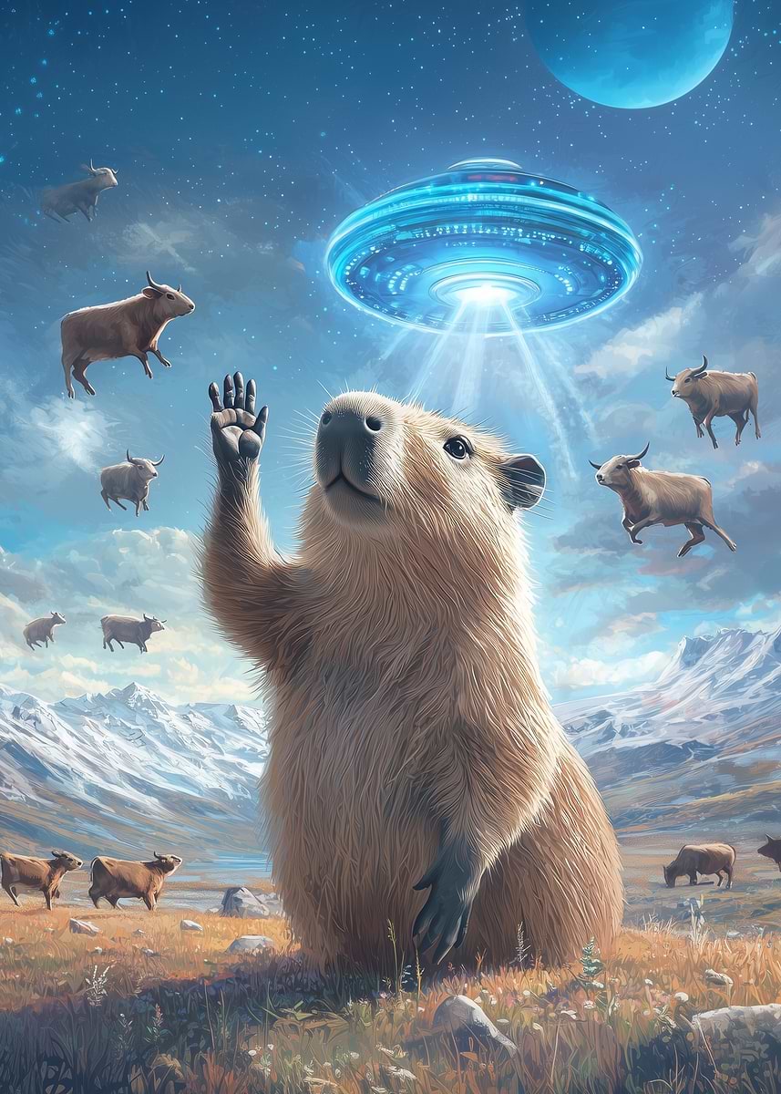 'Surreal Capybara Cult From Future' Poster, picture, metal print, paint ...