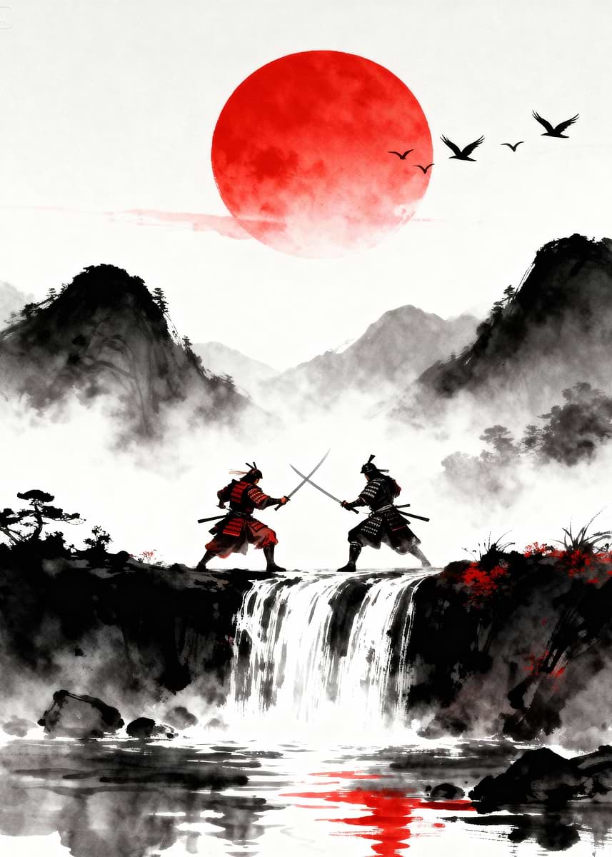 'Samurai Duel ' Poster, picture, metal print, paint by MK STUDIO | Displate