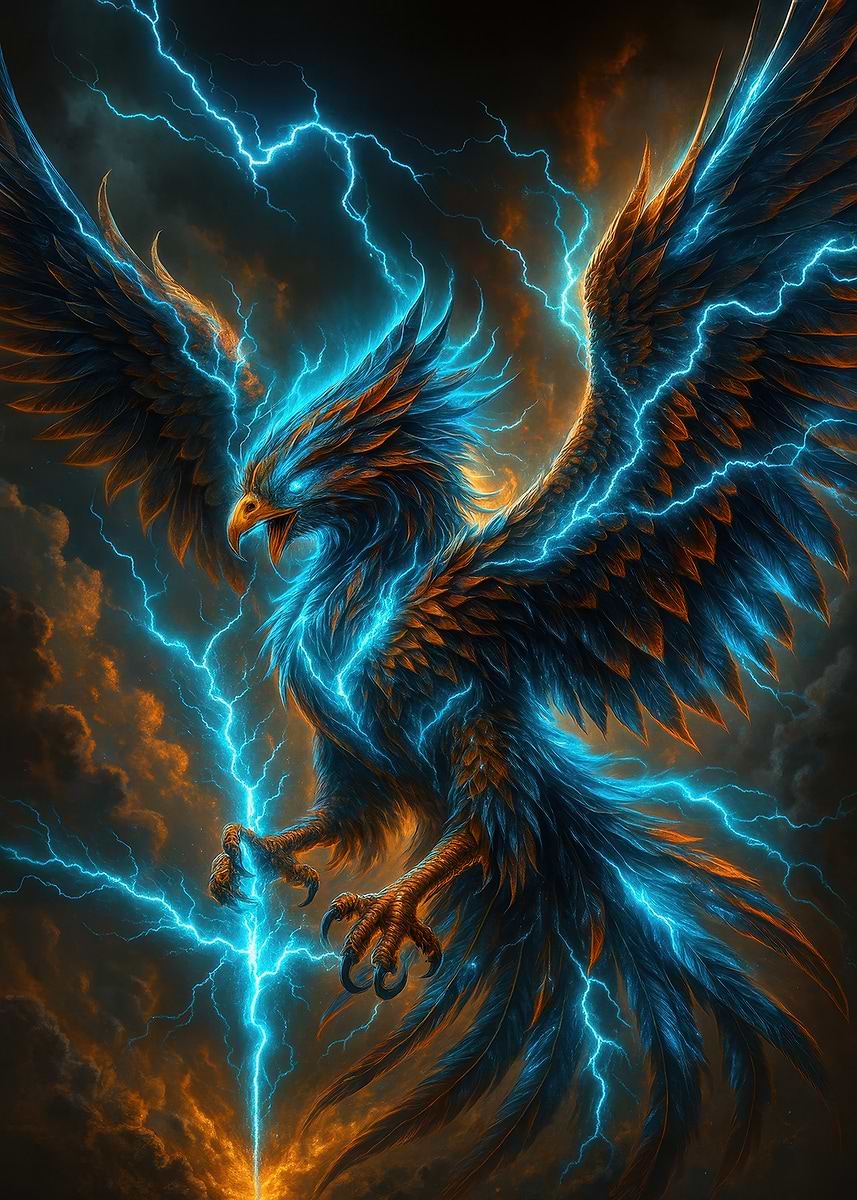 'Electric Phoenix Rising' Poster, picture, metal print, paint by ...