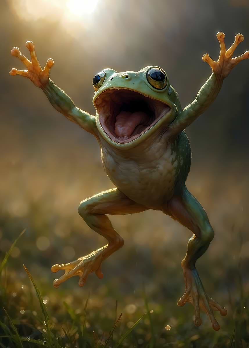 'Jumping Frog Celebration' Poster, picture, metal print, paint by ...