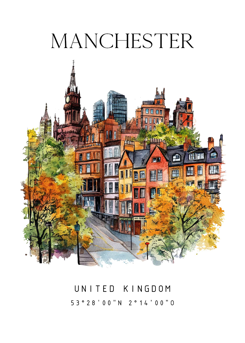 'Manchester England Travel' Poster, picture, metal print, paint by Lana ...