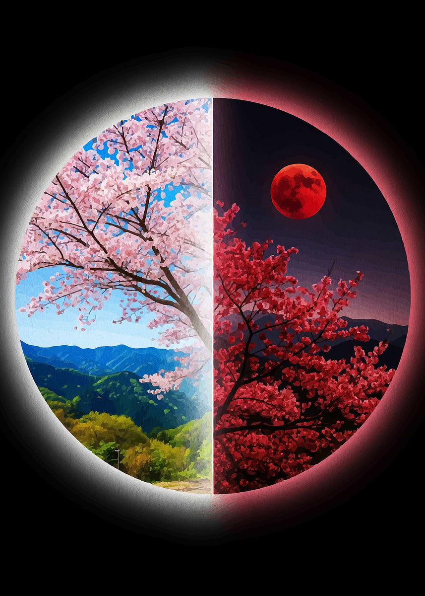 'Day and Night Cherry Blossom' Poster, picture, metal print, paint by ...