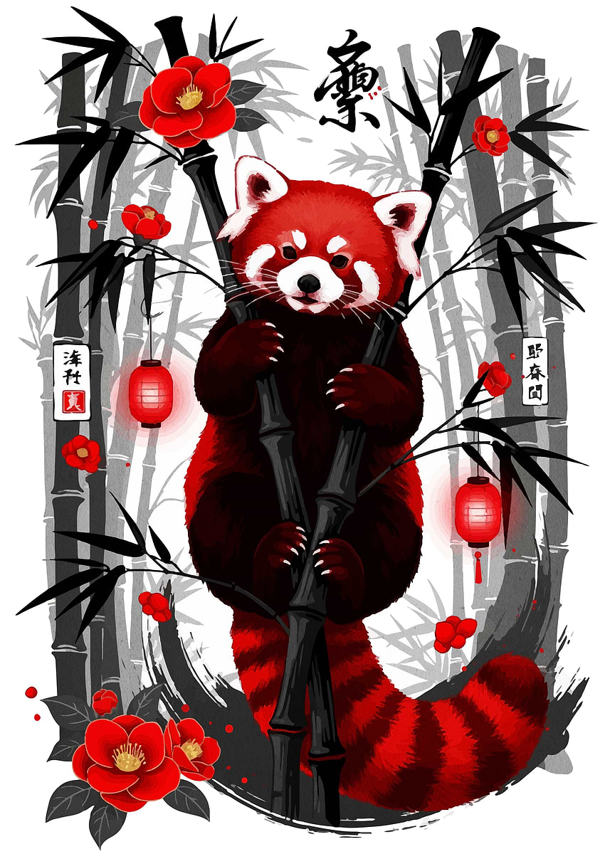 'Red Panda in Bamboo Forest' Poster, picture, metal print, paint by Del ...