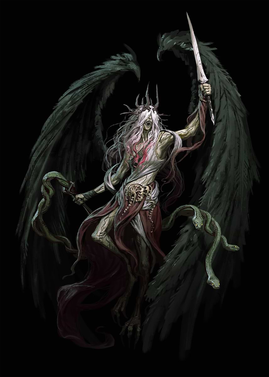'Winged Demon with Sword and Snakes' Poster, picture, metal print ...