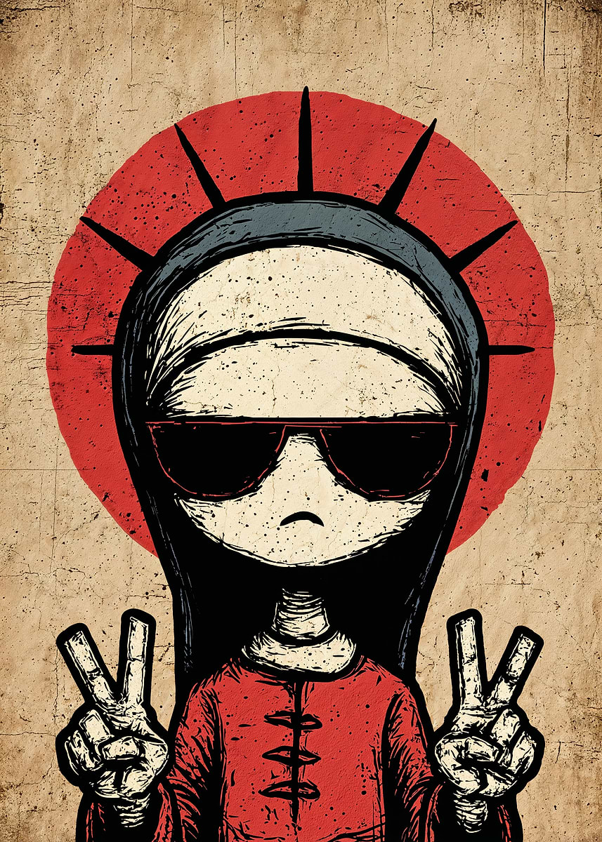 'Cool Nun with Peace Signs' Poster, picture, metal print, paint by ...