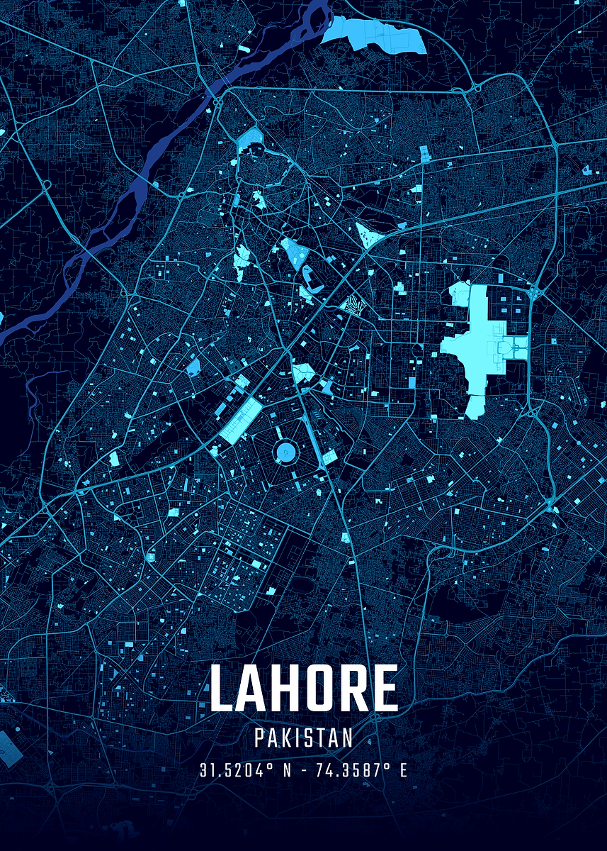 'Lahore Midnight City Map' Poster, picture, metal print, paint by ...