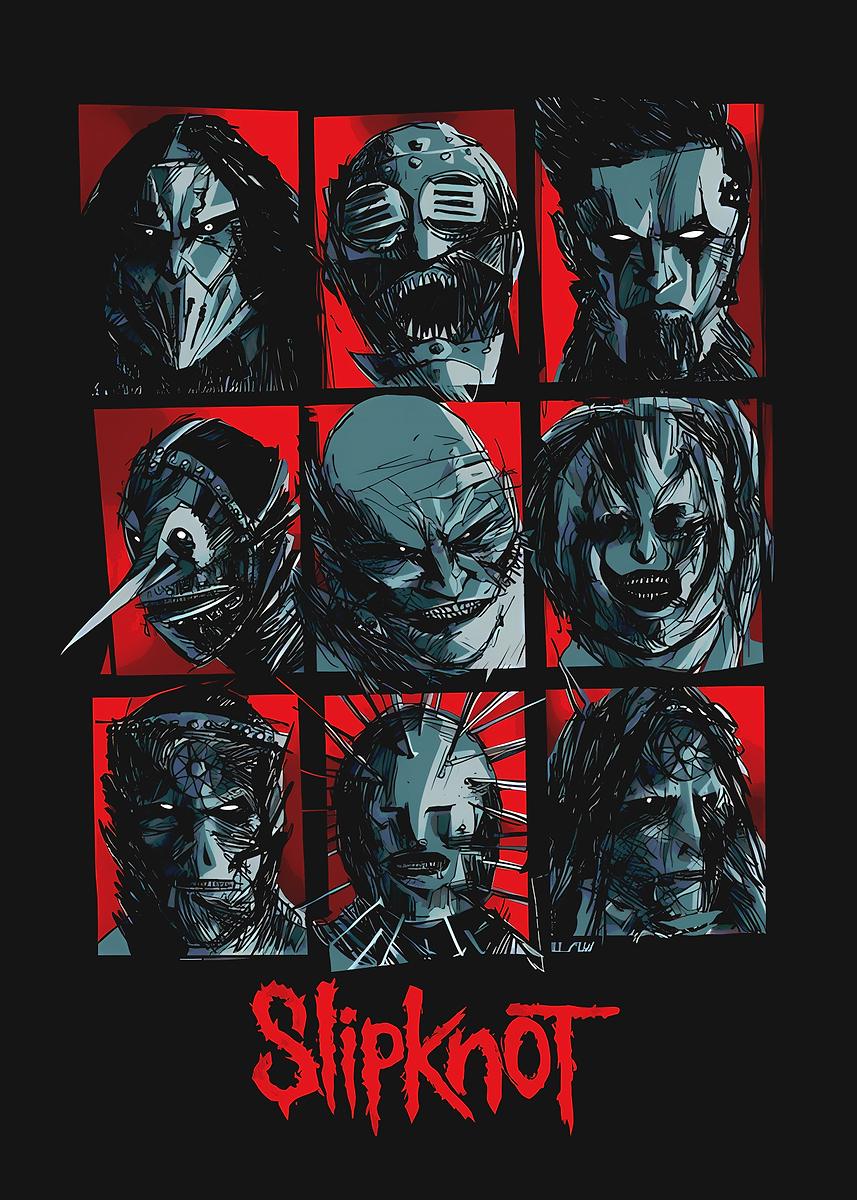 'Slipknot Band Members Masked Portraits' Poster, picture, metal print ...