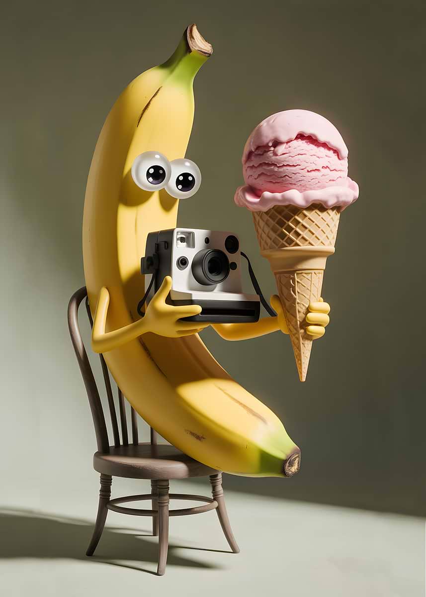 'Banana with Camera and Ice Cream' Poster, picture, metal print, paint ...