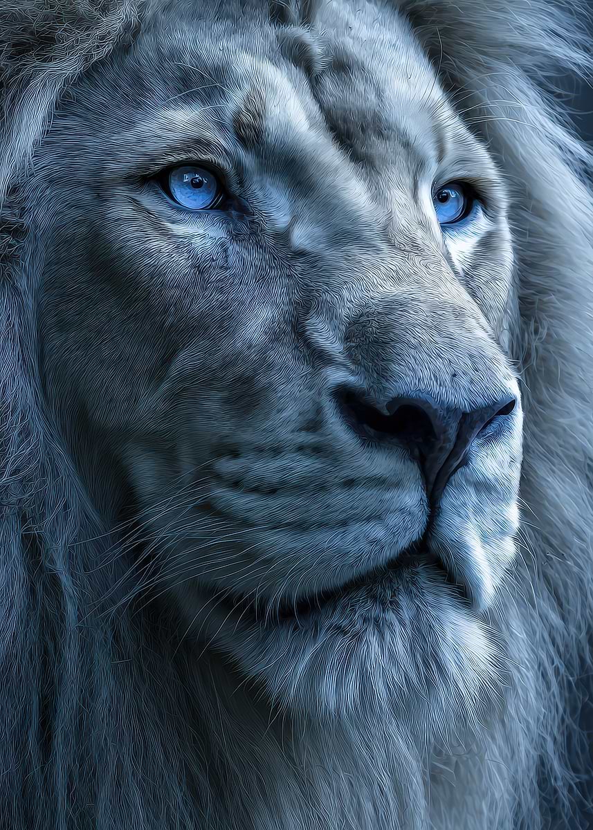 'Blue-Eyed Lion' Poster, picture, metal print, paint by Ilyrin | Displate