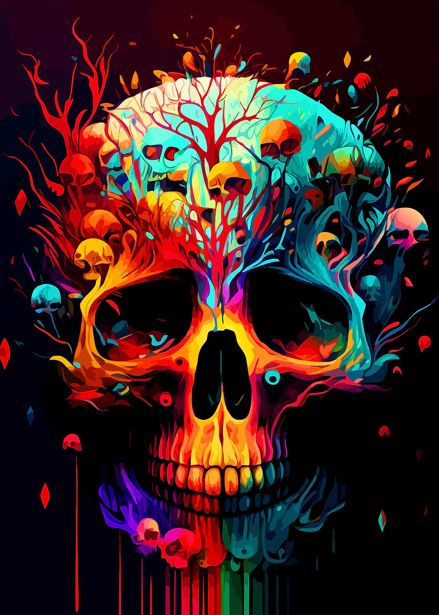 'Colorful Skull with Tree and Skulls' Poster, picture, metal print ...