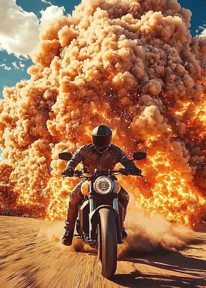 'Motorcycle Rider Explosion ' Poster, picture, metal print, paint by ...