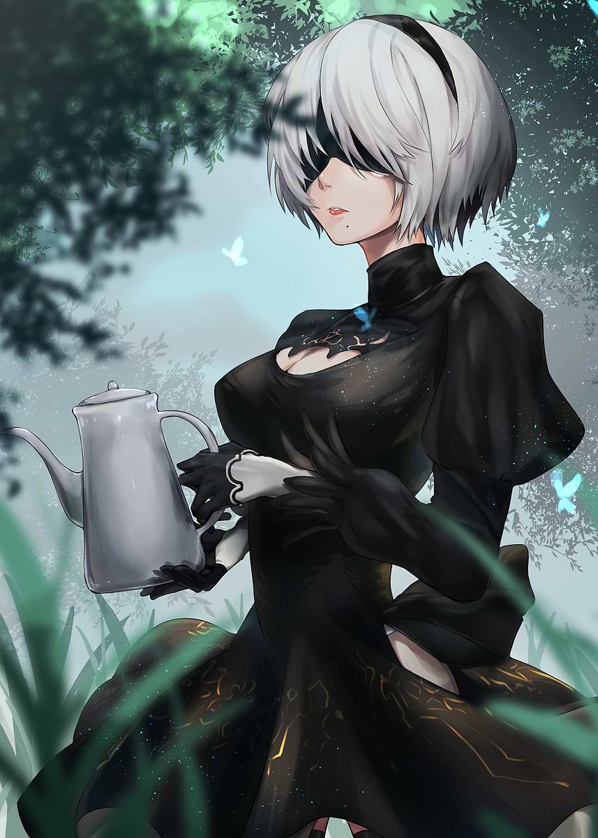 '2B with Teapot in Forest' Poster, picture, metal print, paint by SNIP ...