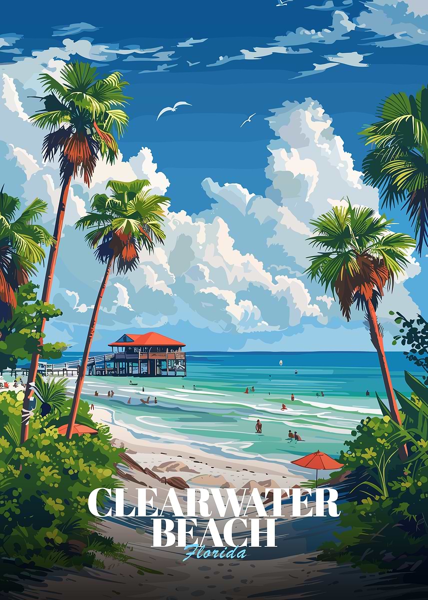 'Clearwater Beach, Florida, Travel Poster' Poster, picture, metal print ...