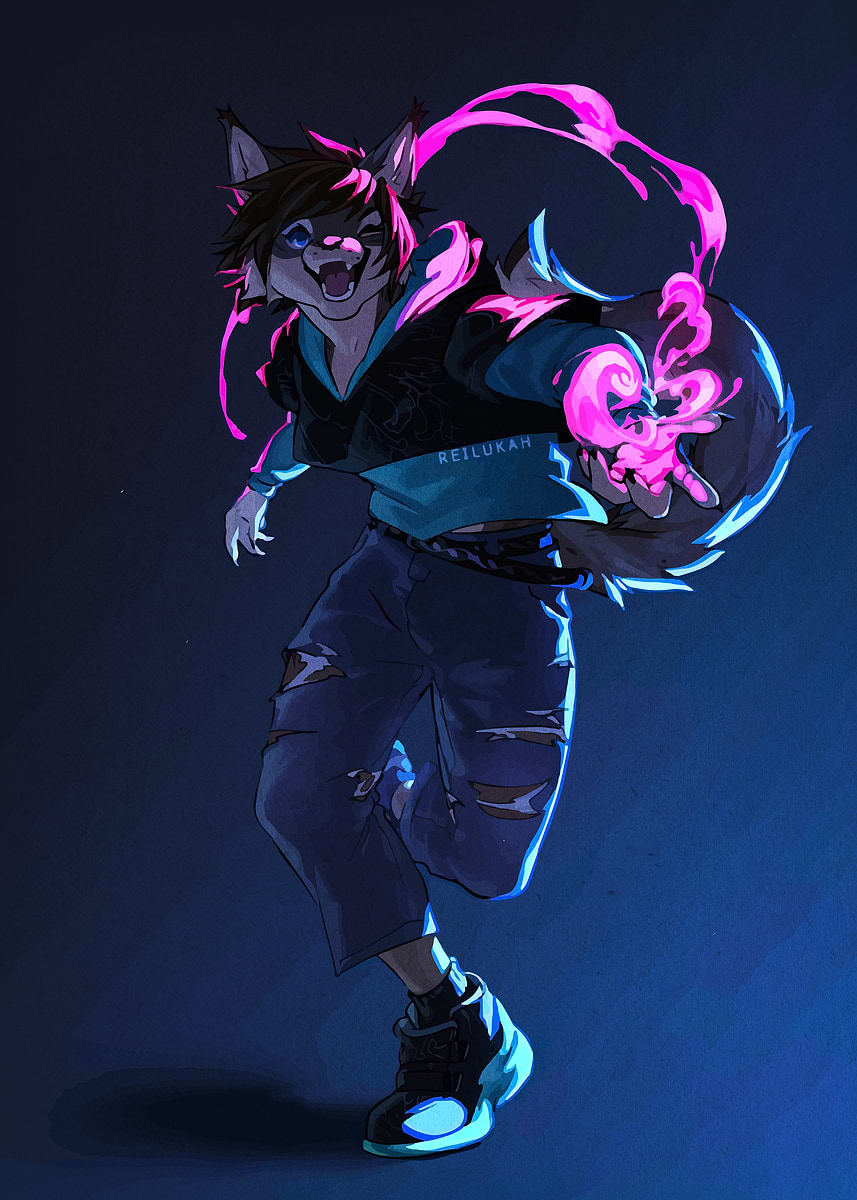'Furry Character with Pink Magic' Poster, picture, metal print, paint ...
