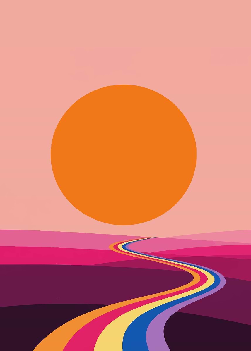 'Retro Rainbow Road to the Sun' Poster, picture, metal print, paint by ...
