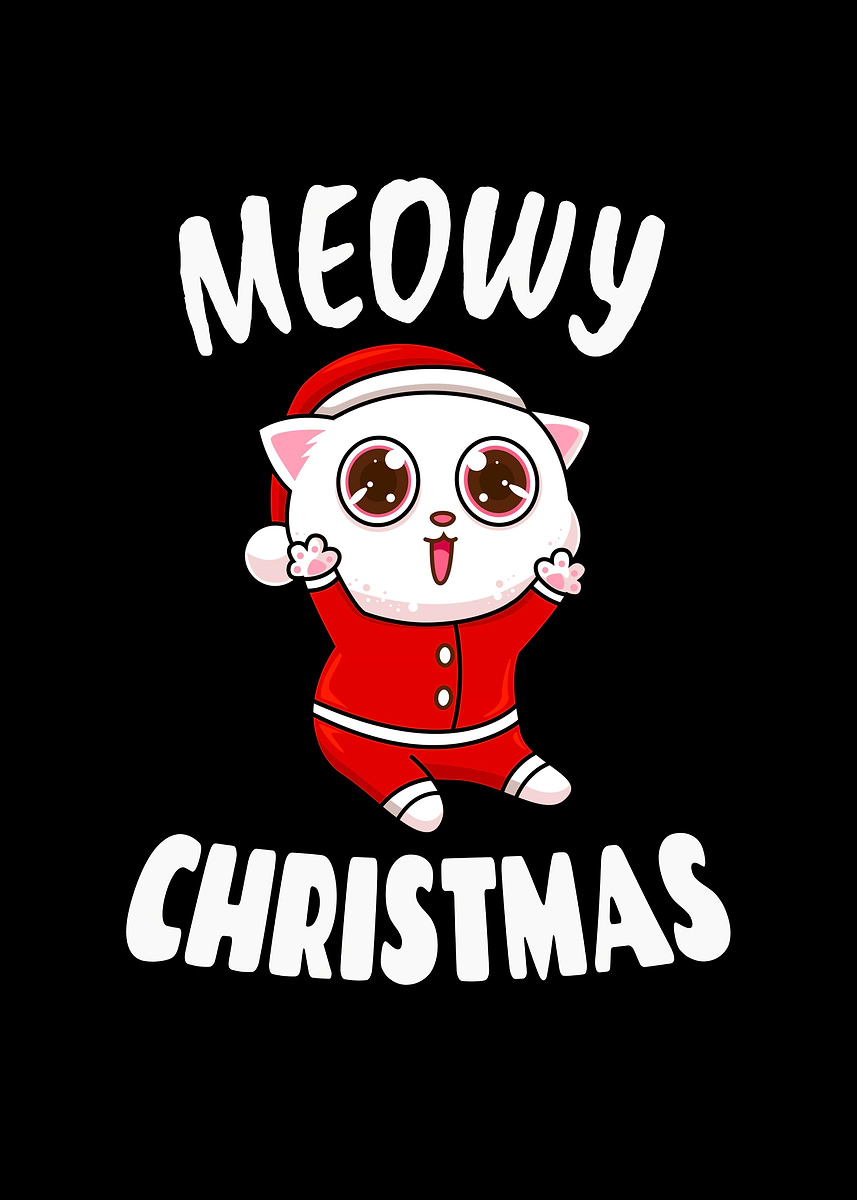 'Meowy Christmas Cat' Poster, picture, metal print, paint by Peter ...