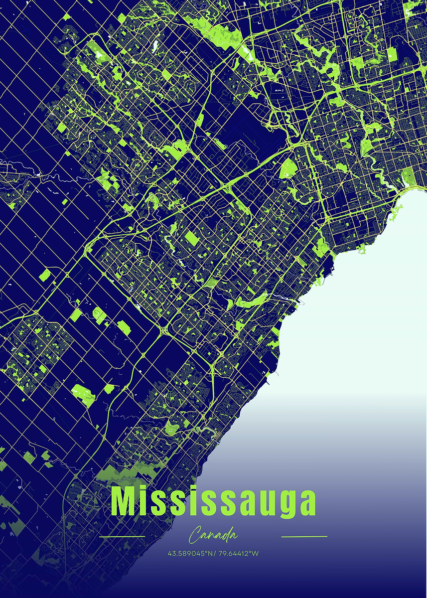 'Mississauga Canada Map Art' Poster, picture, metal print, paint by ...