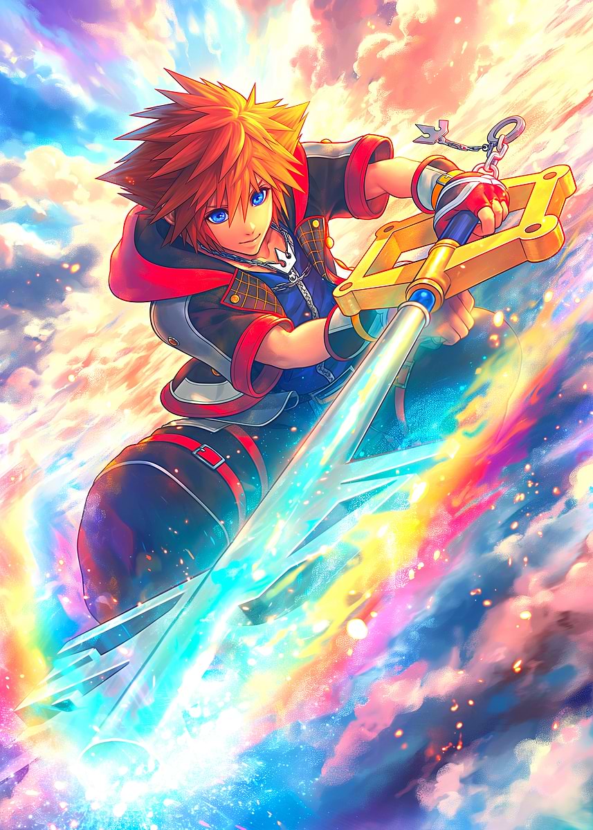 'Sora with Keyblade in Colorful Sky' Poster, picture, metal print ...