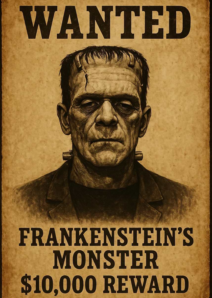 'Wanted: Frankenstein's Monster Reward Poster' Poster, picture, metal ...
