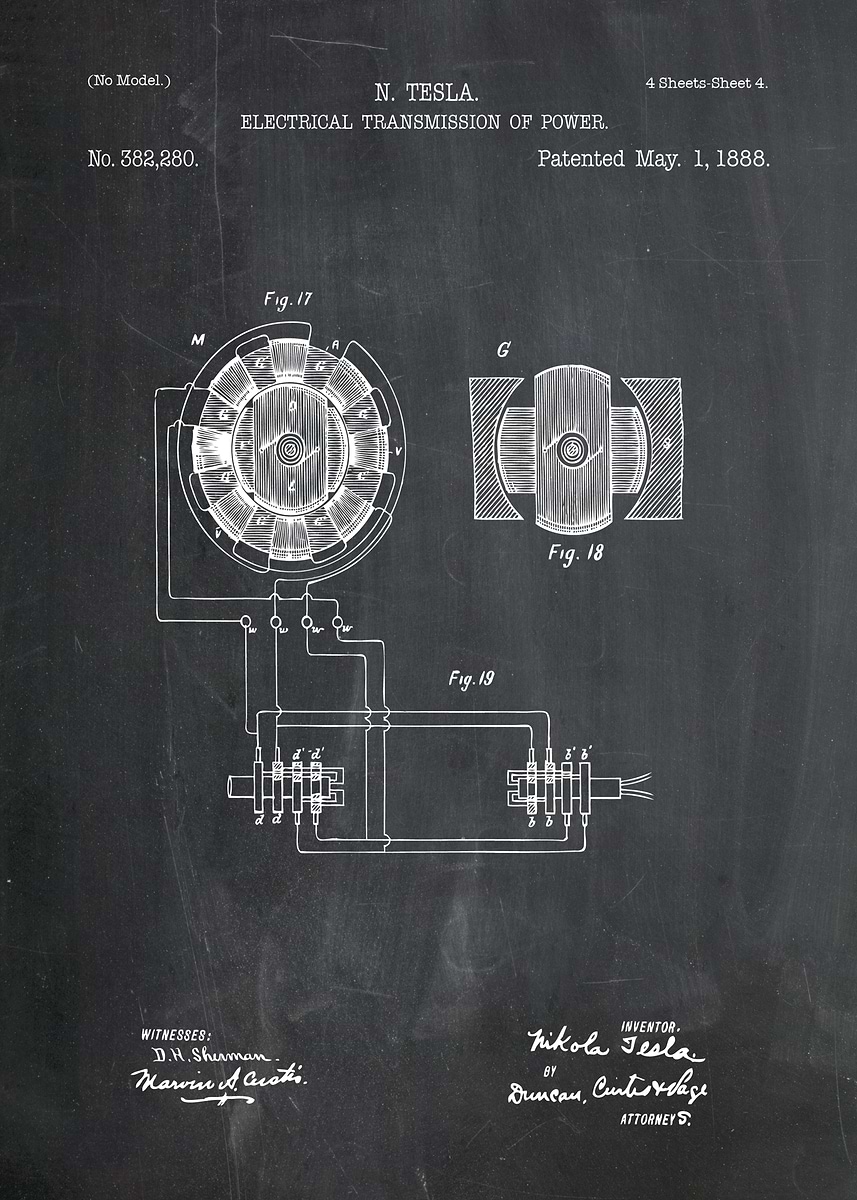 'Nikola Tesla Electrical Transmission Patent' Poster, picture, metal ...