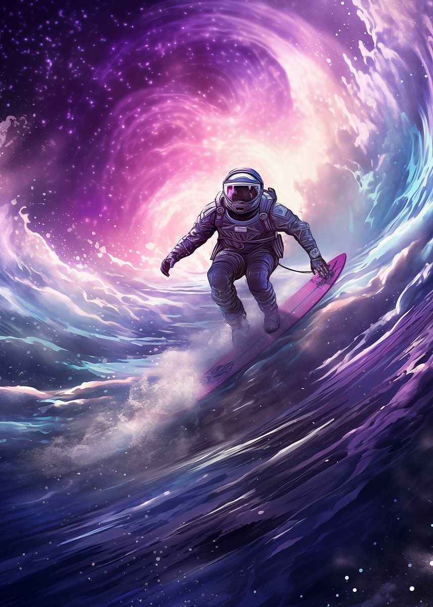 'Astronaut Surfing on Waves' Poster, picture, metal print, paint by ...