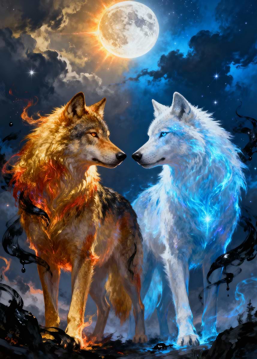 'Fire and Ice Wolves' Poster, picture, metal print, paint by Emma Art95 ...
