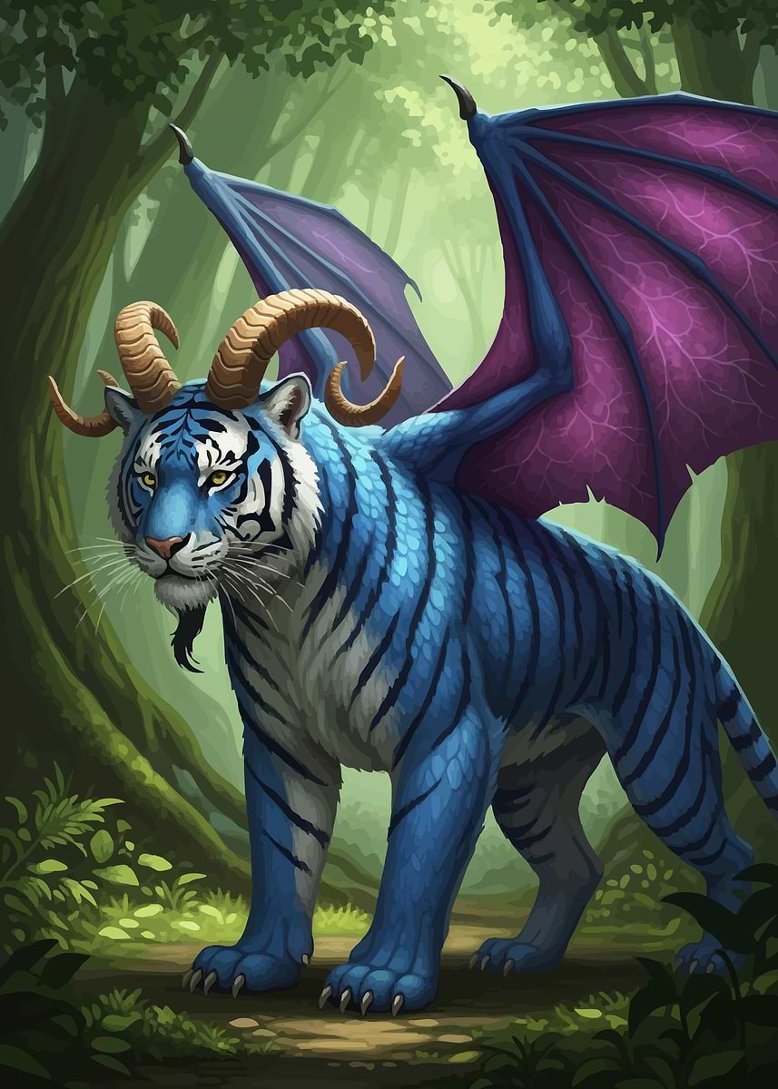 'Tiger with Horns Wings' Poster, picture, metal print, paint by cungart ...