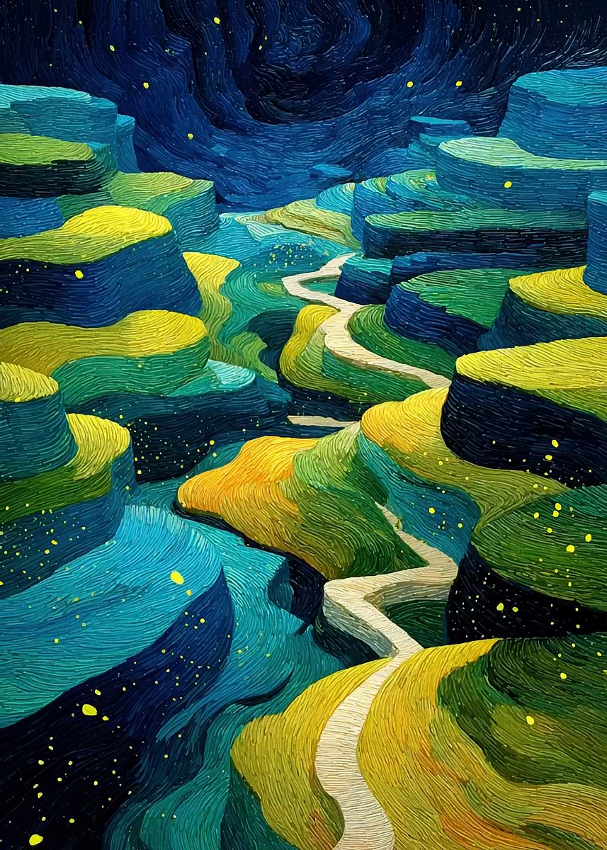 'Abstract Landscape with Winding Path' Poster, picture, metal print ...