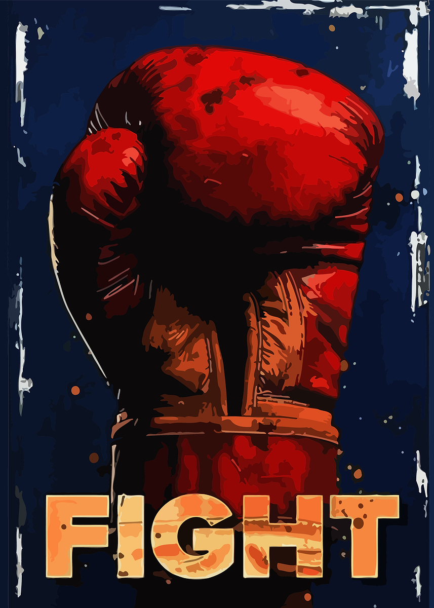 'Red Boxing Glove Fight Poster' Poster, picture, metal print, paint by ...