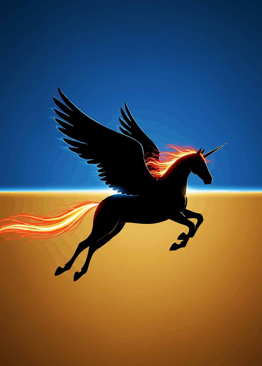 'Fiery Pegasus Silhouette' Poster, picture, metal print, paint by ...