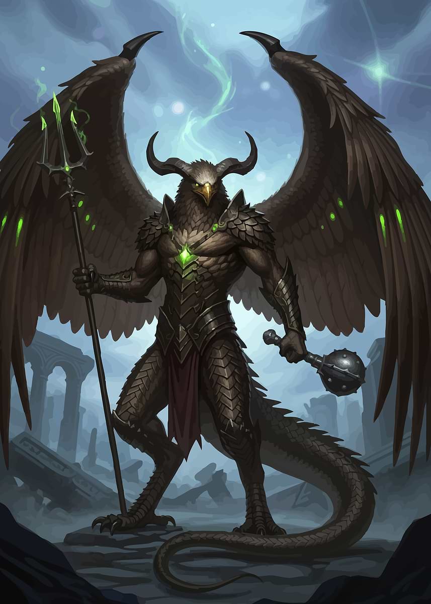 'Winged Demon Trident Mace' Poster, picture, metal print, paint by Miss ...