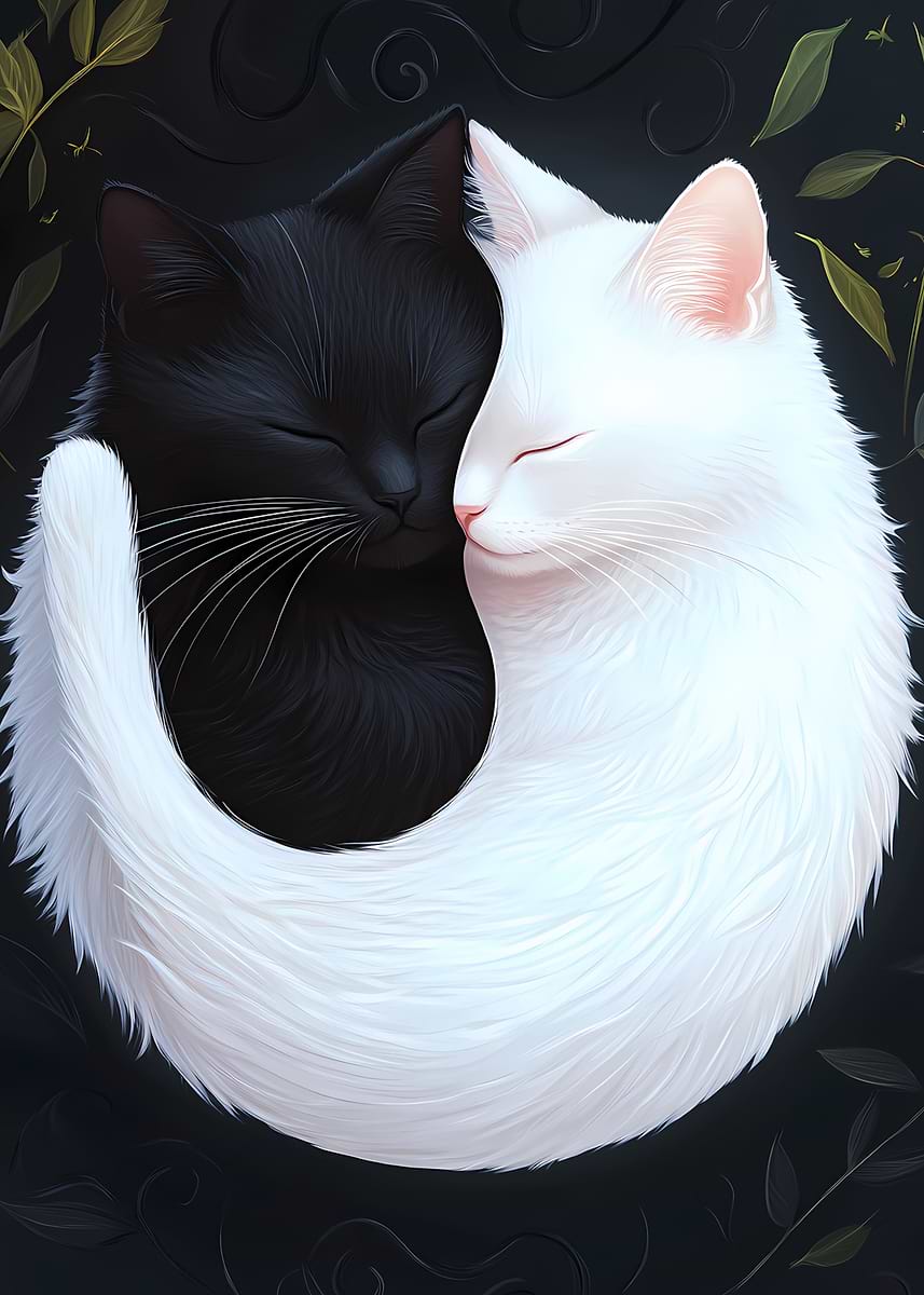 'Yin Yang Cats' Poster, picture, metal print, paint by K3xiao | Displate