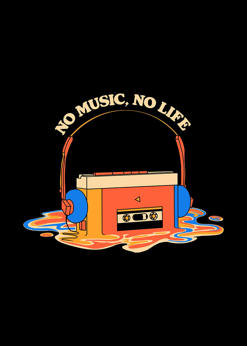 'No Music No Life Retro Cassette' Poster, picture, metal print, paint ...