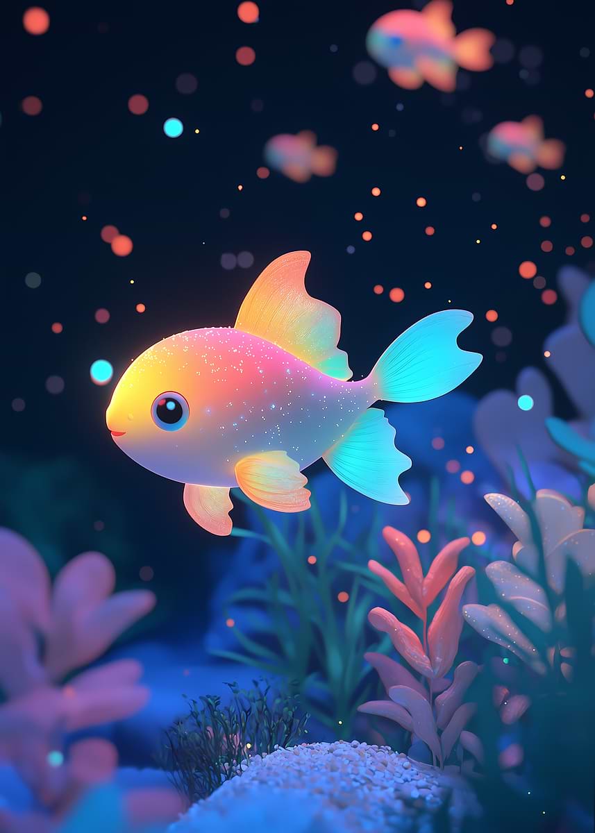 'Magical Neon Goldfish Glow' Poster, picture, metal print, paint by ...