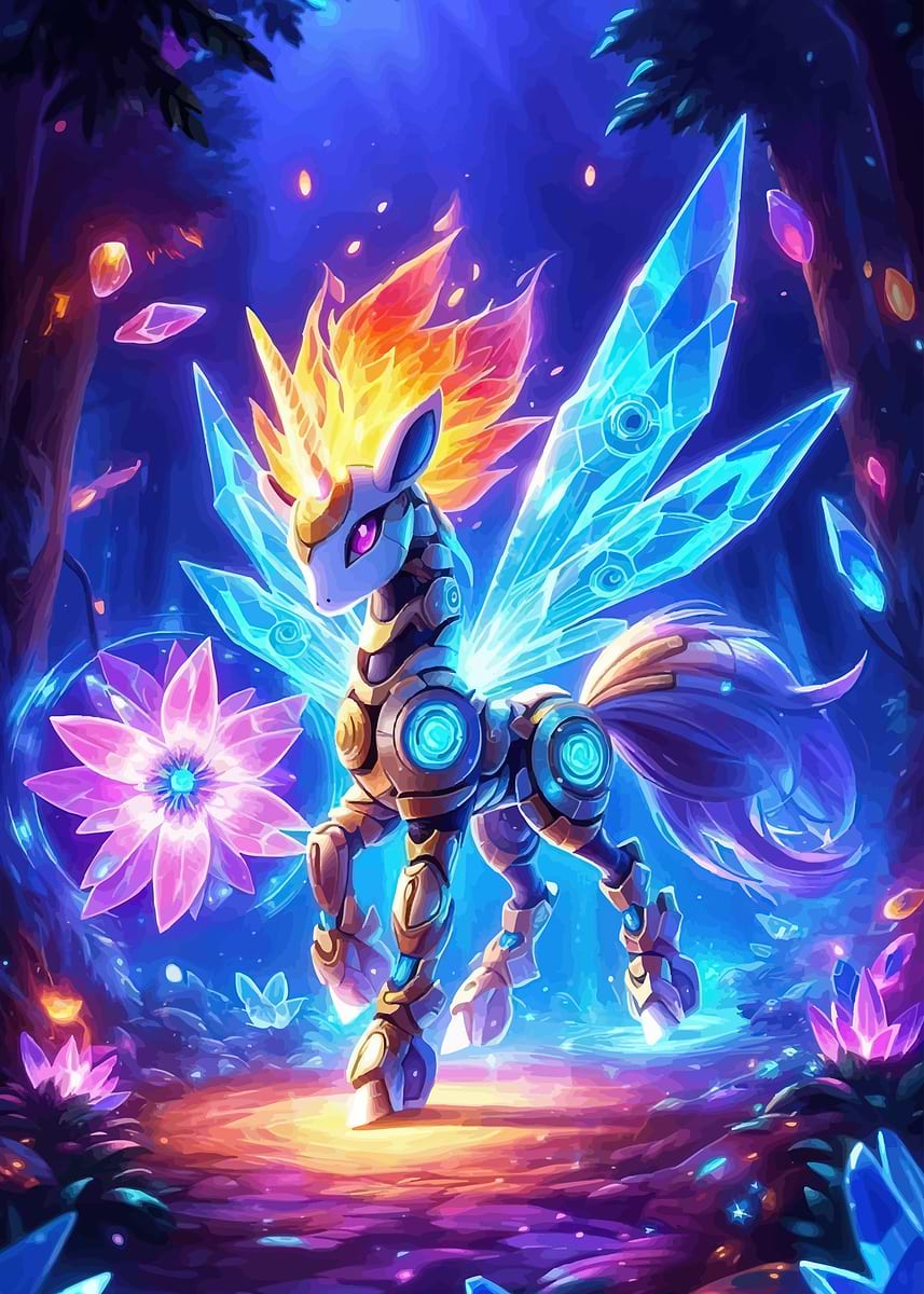 'Mechanical Unicorn Crystal Wings' Poster, picture, metal print, paint ...
