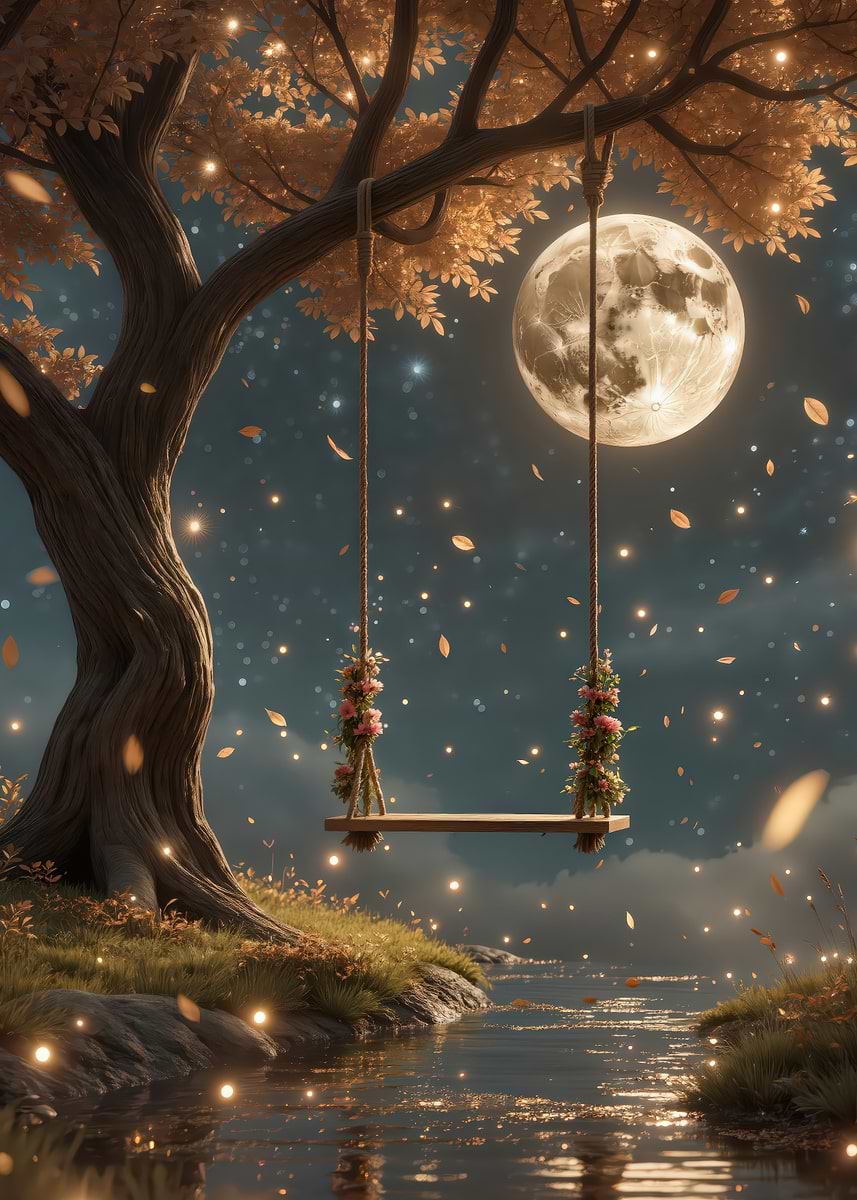 'Magical Swing Under the Moon' Poster, picture, metal print, paint by ...