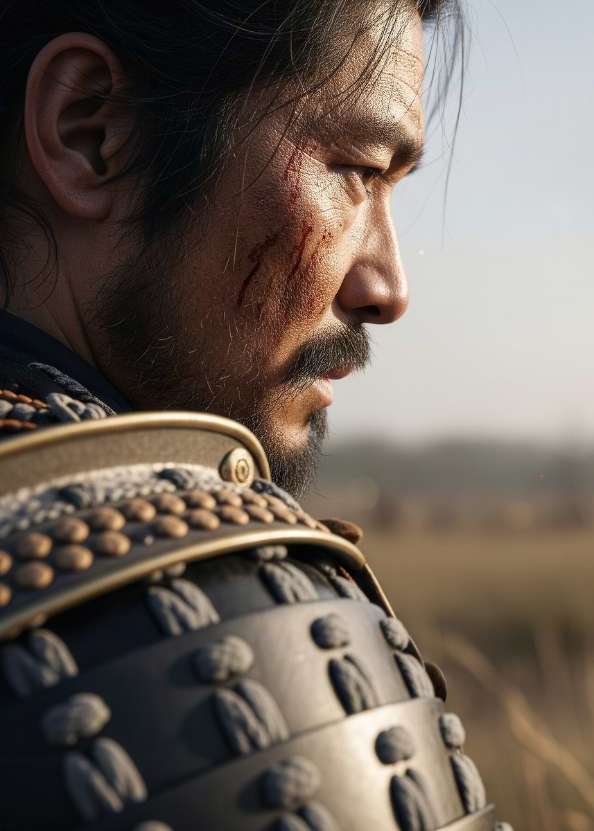 'Wounded Samurai Warrior Profile' Poster, picture, metal print, paint ...