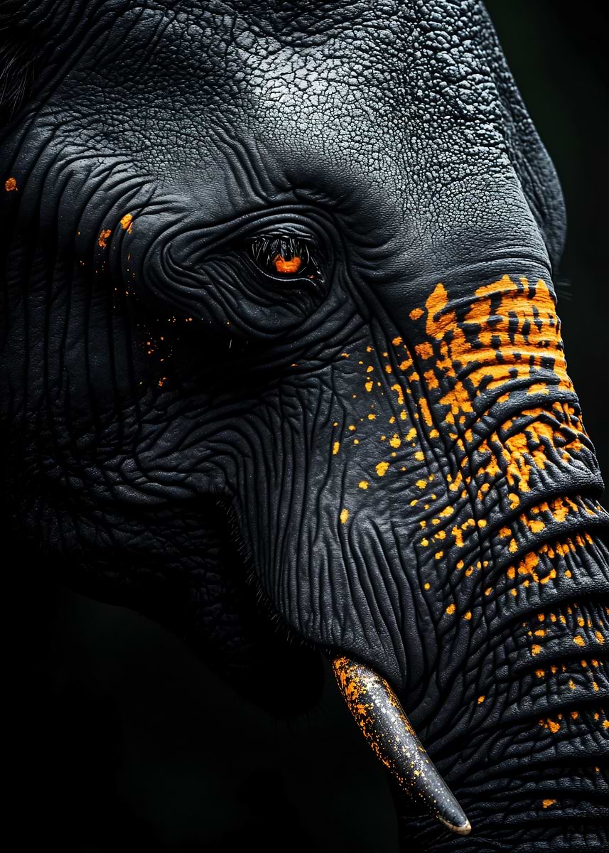 'Black Elephant with Orange Markings' Poster, picture, metal print ...