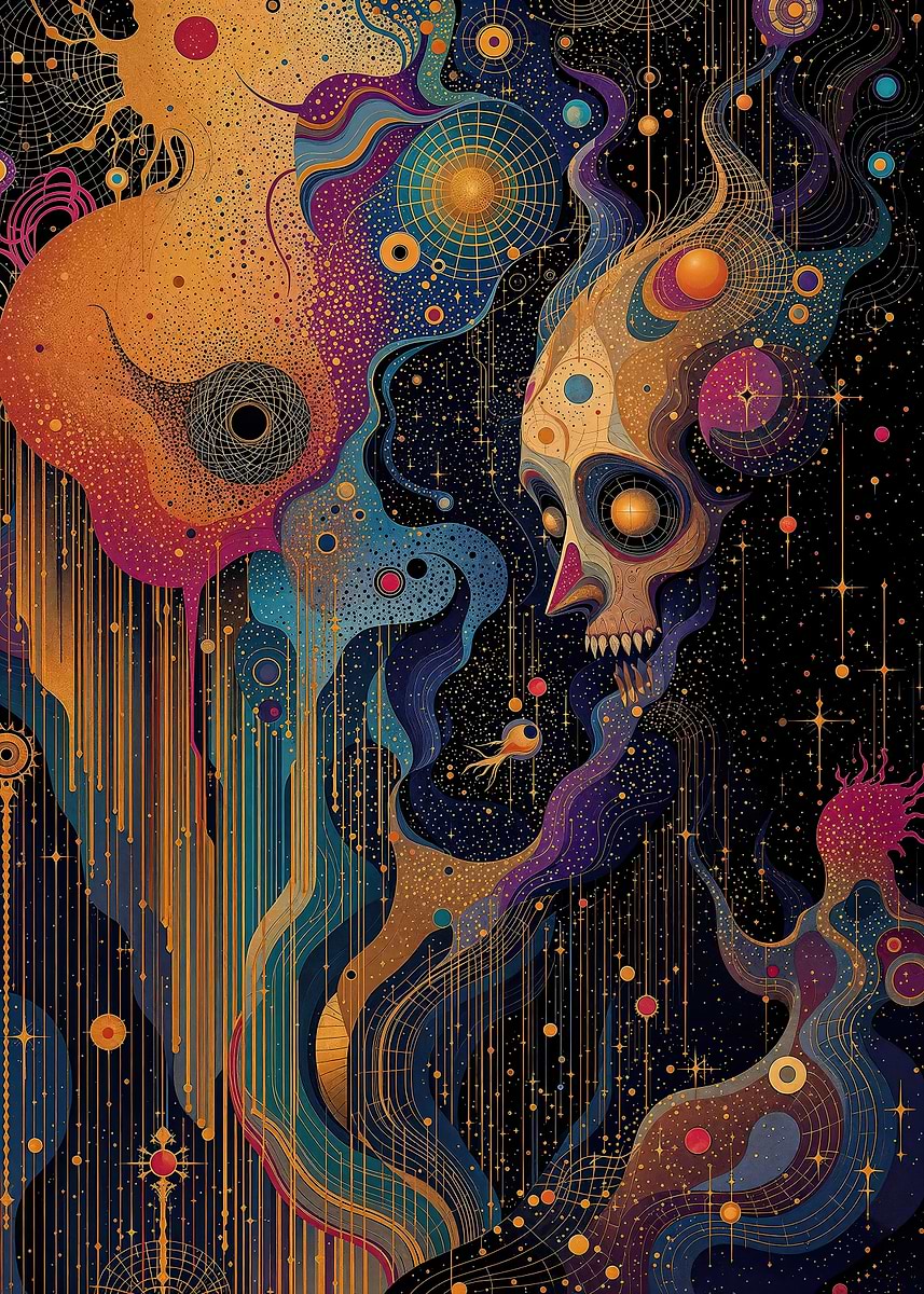'Abstract Skull and Cosmic Entities' Poster, picture, metal print ...