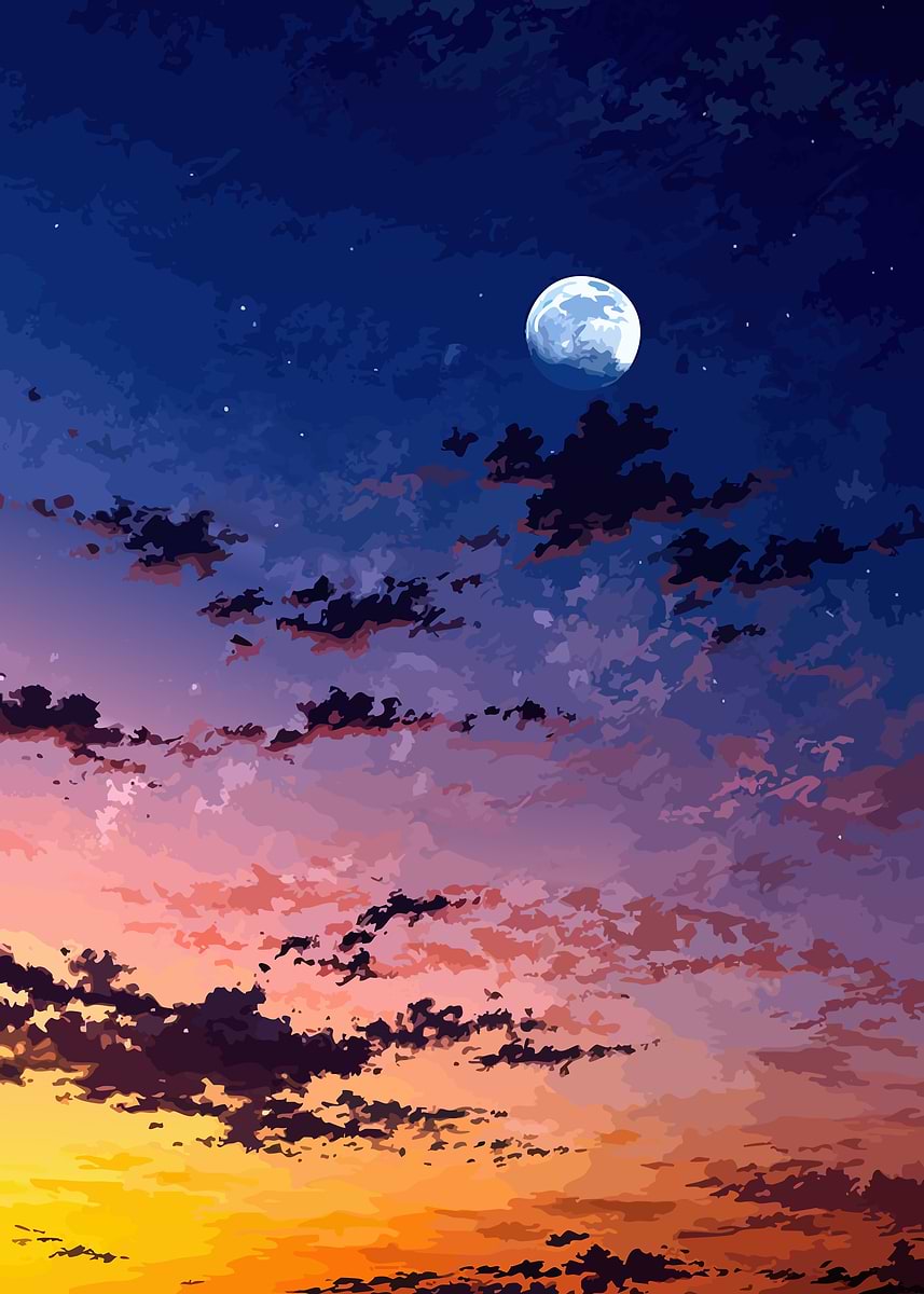 'Colorful Sky with Moon' Poster, picture, metal print, paint by javis ...