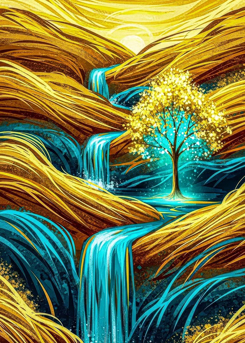 'Golden Oasis of Life' Poster, picture, metal print, paint by Noxivra ...