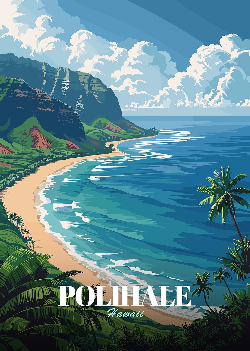 'Polihale Hawaii Beach Landscape Art' Poster, picture, metal print ...