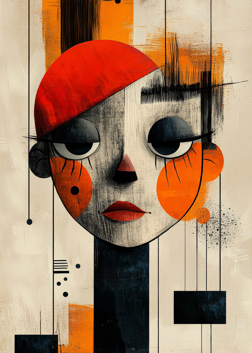 'Abstract Portrait with Red Hat' Poster, picture, metal print, paint by ...