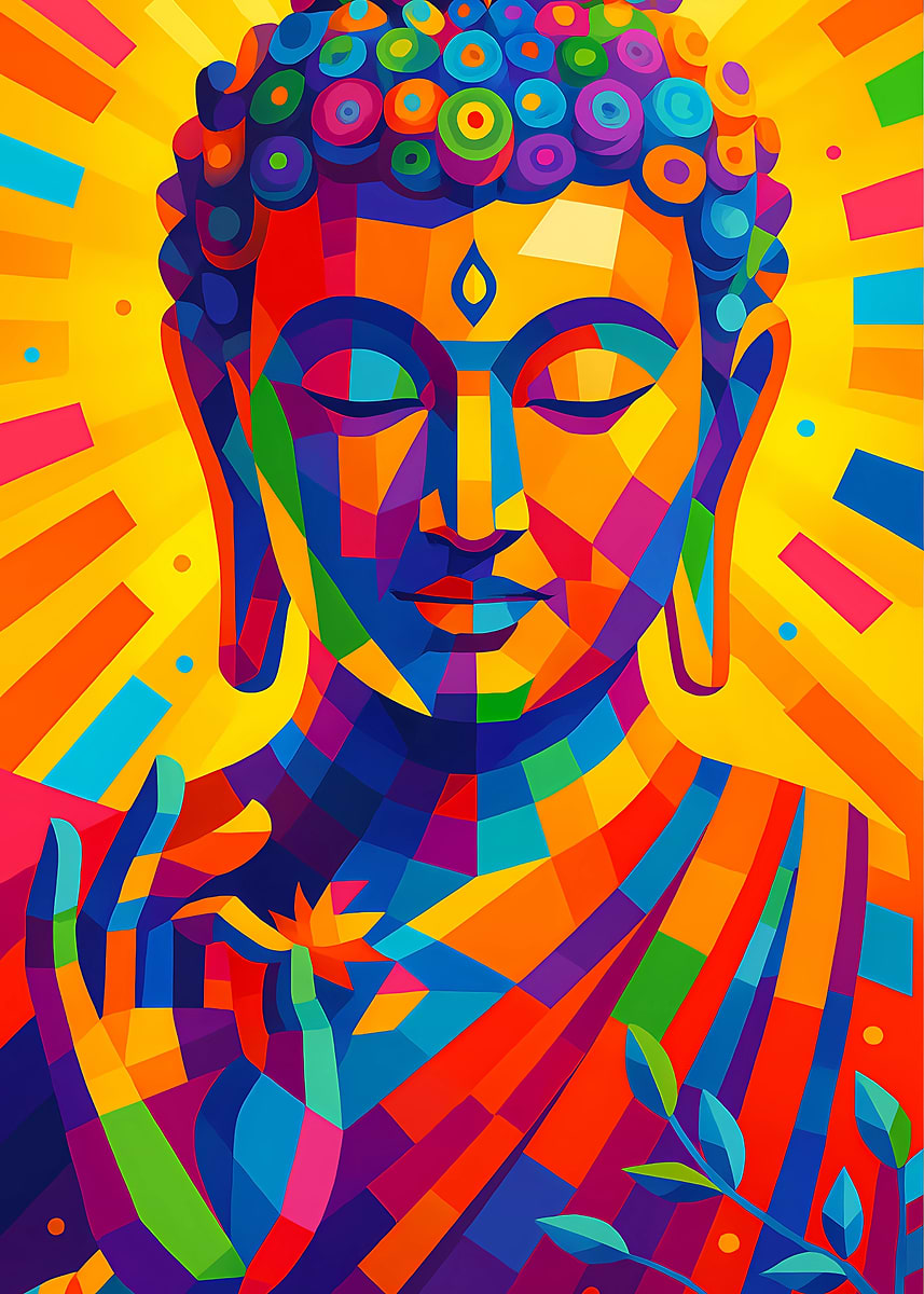 'Colorful Geometric Buddha Illustration' Poster, picture, metal print ...
