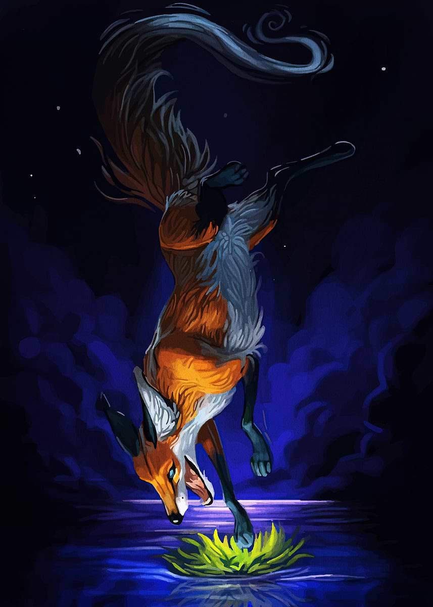 'Fox Diving into Water Digital Art' Poster, picture, metal print, paint ...