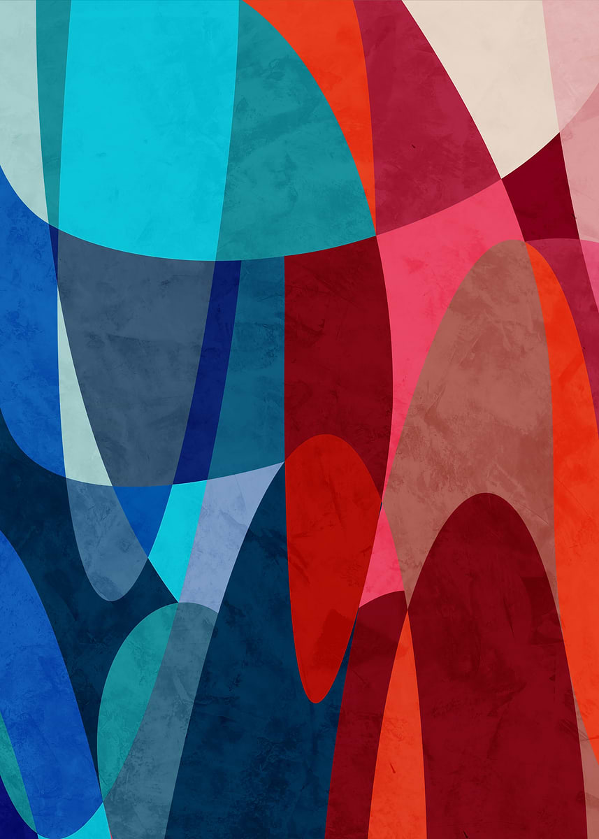 'Abstract Geometric Shapes in Blue and Red' Poster, picture, metal ...