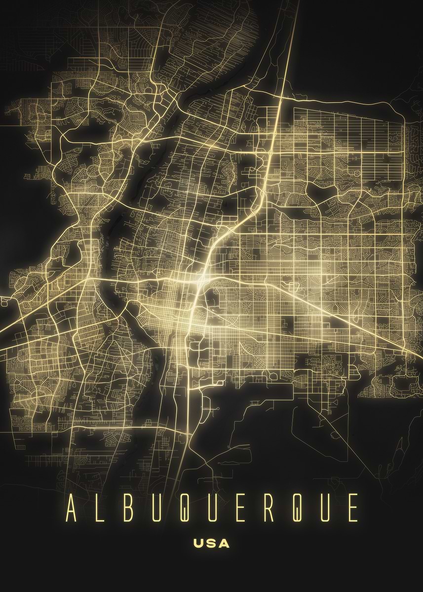 'Albuquerque, USA - Illuminated Streets Map Art Print' Poster, picture ...